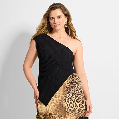 Click here for Ashley Graham Plus Womens Asymmetrical Engineered... prices