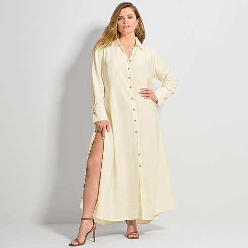 Click here for Ashley Graham Womens Plus Long Sleeve Button Front... prices