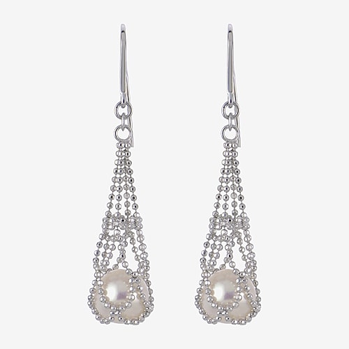 Click here for Cultured Freshwater Pearl Chain Drop Earrings  One... prices