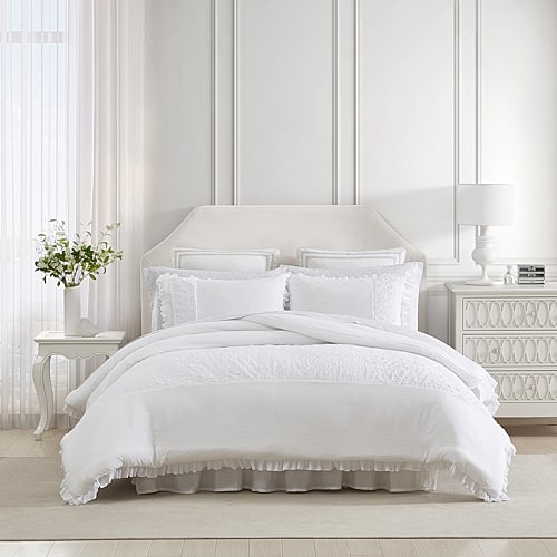 Laura Ashley Eyelet Ruffle Microfiber 2 Piece Comforter Set  Twin Xl - White