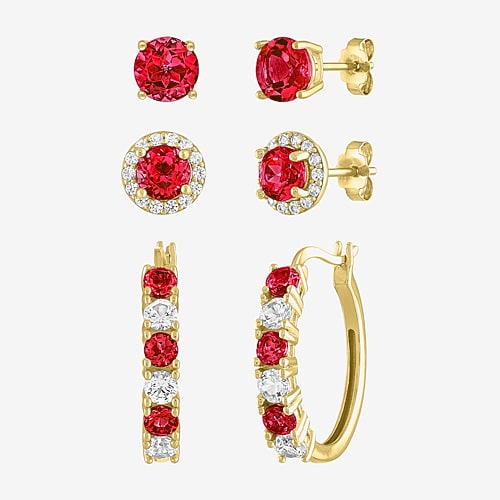 Click here for Gemstone 14K Gold Over Silver 3 Pair Jewelry Set... prices