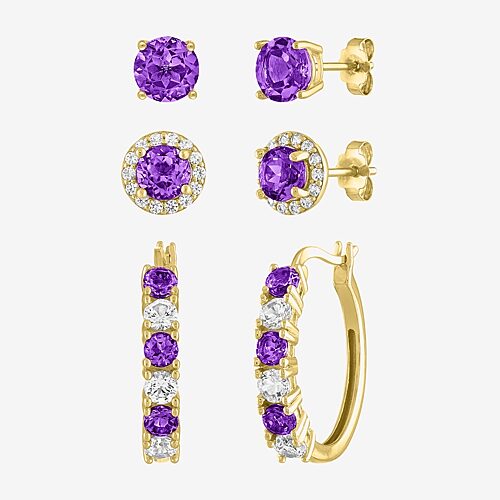 Click here for Gemstone 14K Gold Over Silver 3 Pair Jewelry Set... prices