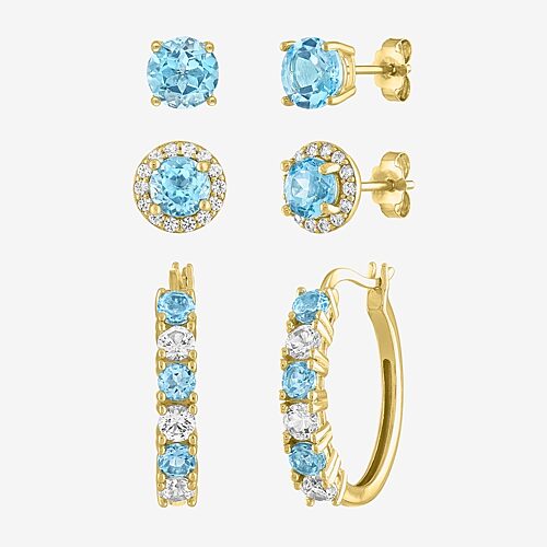 Click here for Gemstone 14K Gold Over Silver 3 Pair Jewelry Set... prices