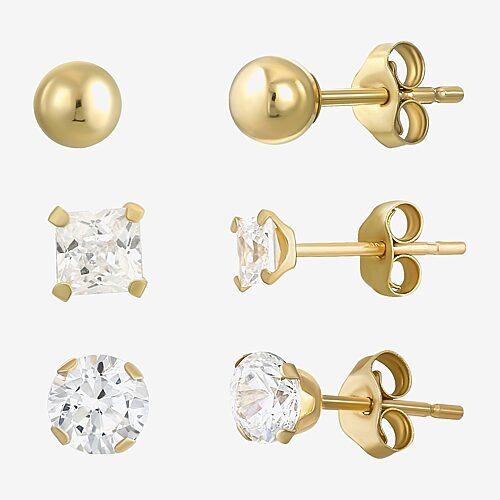 Click here for Womens Cubic Zirconia 14K Gold Ball Round 3 Pair E... prices
