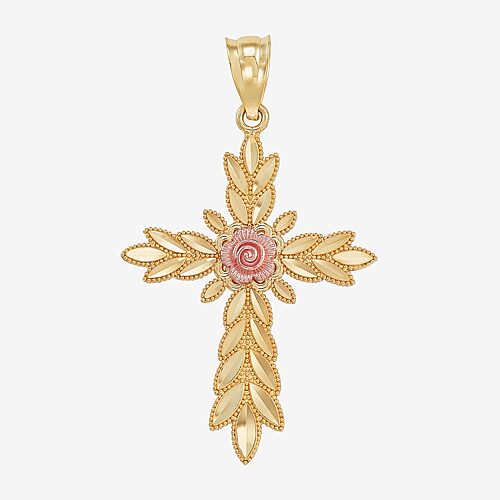 Click here for Rose Womens 14K Gold Cross Pendant  One Size prices