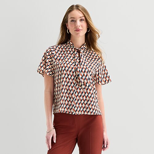 Click here for Liz Claiborne Womens Split Tie Neck Short Sleeve B... prices
