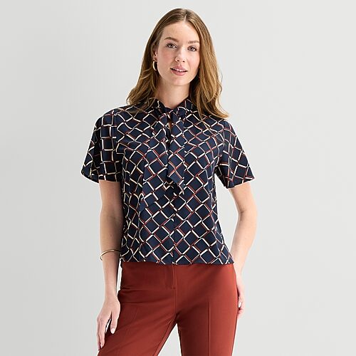 Click here for Liz Claiborne Womens Split Tie Neck Short Sleeve B... prices