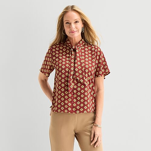 Click here for Liz Claiborne Womens Split Tie Neck Short Sleeve B... prices
