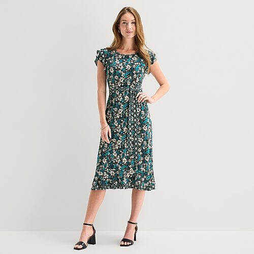 Click here for Perceptions Womens Midi Round Neck Short Sleeve Fl... prices
