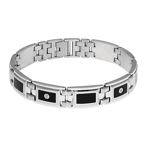 Click here for Mens 1/8 CT. T.W. Diamond Stainless Steel & Resin... prices