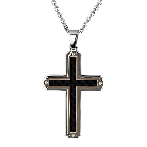 Click here for Mens Stainless Steel & Rose-Tone IP Cross Pendant... prices