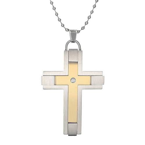 Click here for Mens Diamond-Accent Two-Tone Stainless Steel Cross... prices