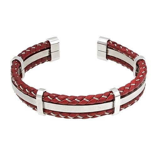 Click here for Mens Braided Brown Leather Stainless Steel Cuff Br... prices