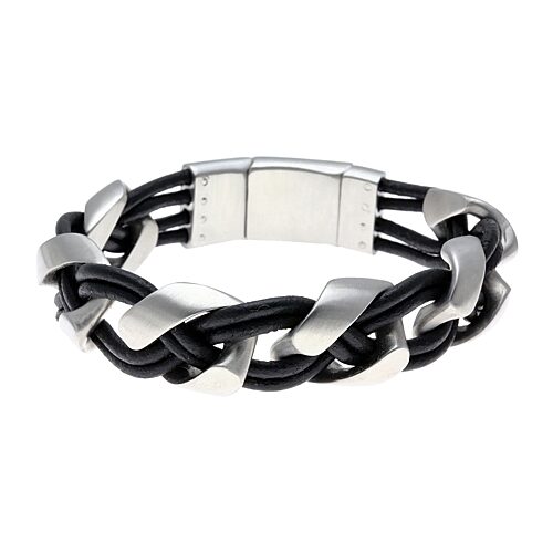 Click here for Mens Braided Black Leather Stainless Steel Bracele... prices