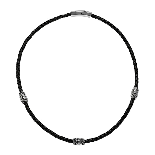 Click here for Mens Braided Black Leather Stainless Steel Necklac... prices