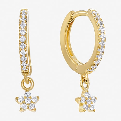 Click here for Cubic Zirconia Star Charm Huggie Hoop Earrings (3/... prices