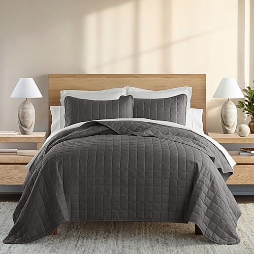 ienjoy Home Ultra Soft Square Pattern Quilted Coverlet Set  Twin - Gray