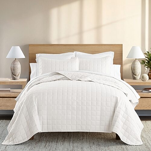 ienjoy Home Ultra Soft Square Pattern Quilted Coverlet Set  Twin - Ivory