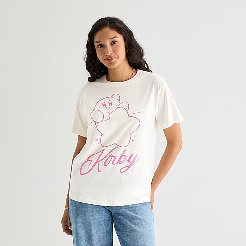 Click here for Kirby Boyfriend Tee Womens Juniors Crew Neck Short... prices