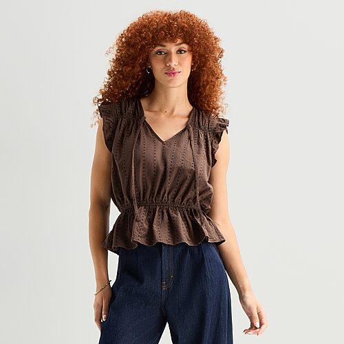 Click here for a.n.a Womens Split Tie Neck Sleeveless Peplum Top... prices
