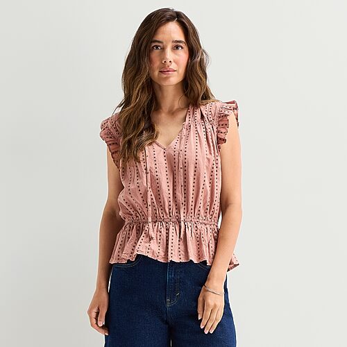 Click here for a.n.a Womens Split Tie Neck Sleeveless Peplum Top... prices