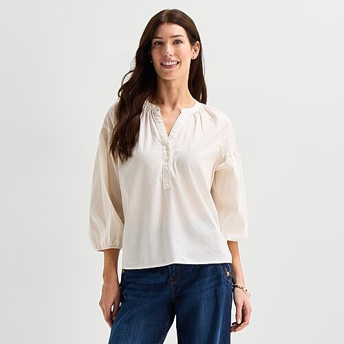 Click here for St. Johns Bay Womens Y Neck 3/4 Sleeve Blouse  Pet... prices