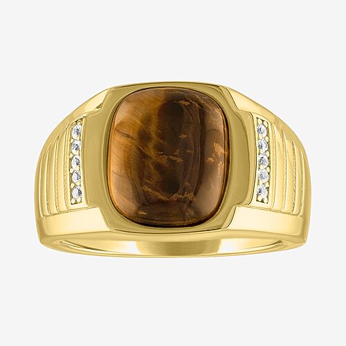 Click here for Mens Genuine Tigers Eye 14K Gold Over Silver Oval... prices