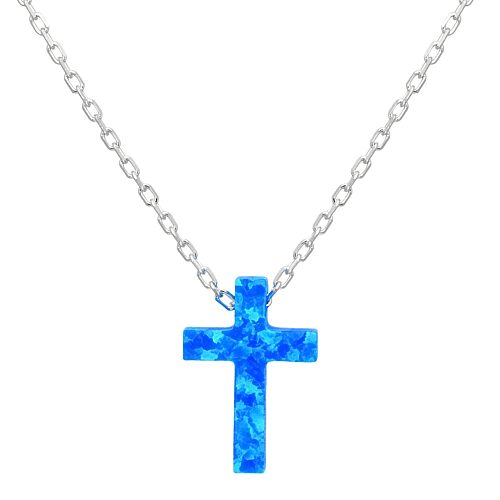 Click here for Womens Lab Created Blue Opal Sterling Silver Cross... prices
