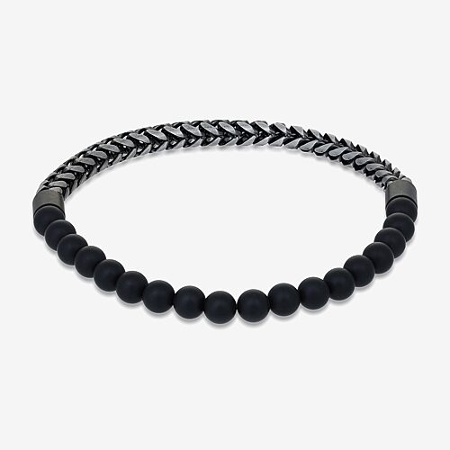 Click here for Mens Black Agate Stainless Steel Beaded Bracelet... prices