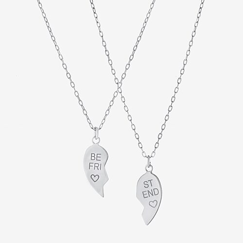 Click here for 2 Piece Sterling Silver Best Friend Heart Pendant... prices