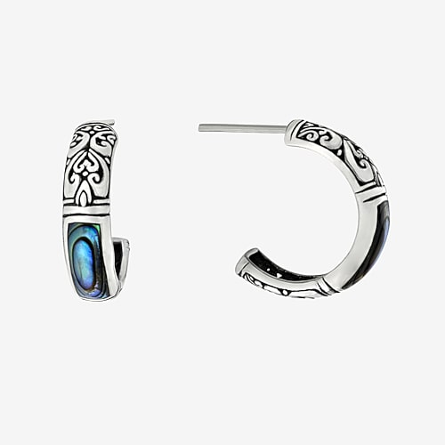 Click here for Womens Gray Abalone Sterling Silver 20.3mm Hoop Ea... prices