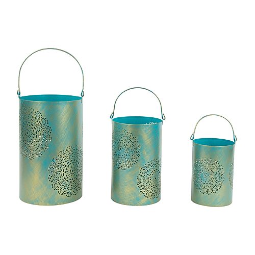 Click here for Set of 3 Turquoise Blue and Gold Decorative Floral... prices