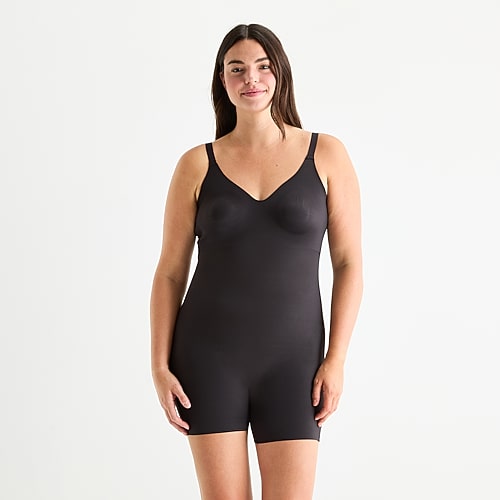 Click here for Ambrielle Low Back Mid Thigh Bodysuit  Medium  Bla... prices