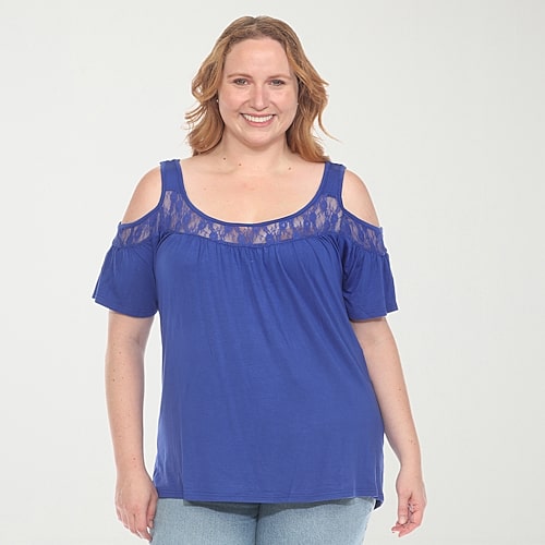 Click here for White Mark Womens Cold Shoulder Lace Trim Knit Top prices