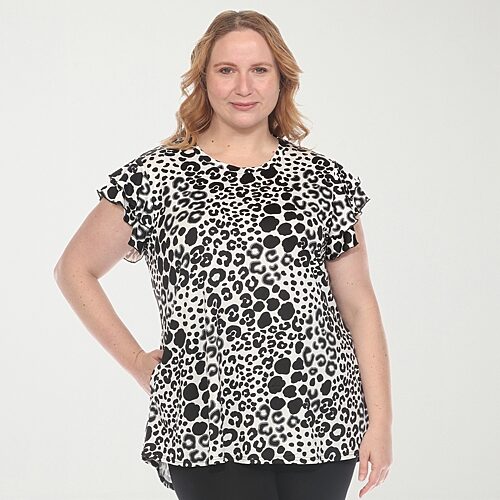 Click here for White Mark Plus Size Bold Leopard Print Ruffle Sle... prices