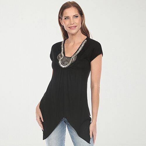 Click here for White Mark Womens V Neck Short Sleeve Embellished... prices