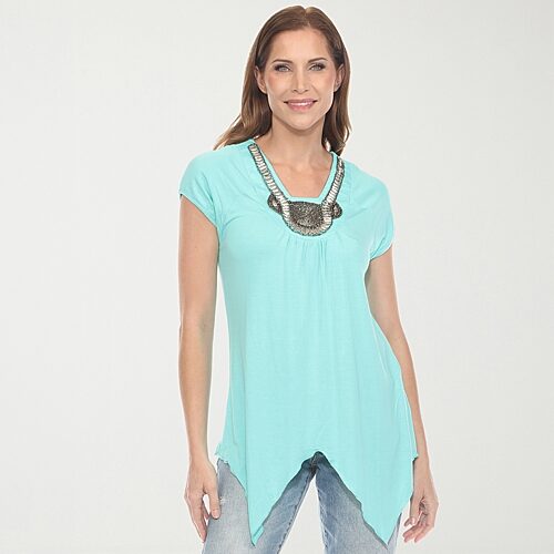 Click here for White Mark Womens V Neck Short Sleeve Embellished... prices