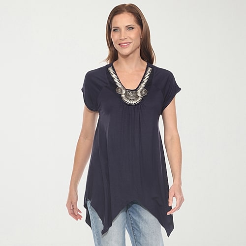 Click here for White Mark Womens V Neck Short Sleeve Embellished... prices