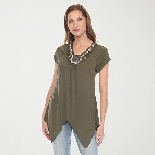Click here for White Mark Womens V Neck Short Sleeve Embellished... prices