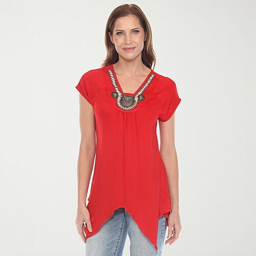 Click here for White Mark Womens V Neck Short Sleeve Embellished... prices