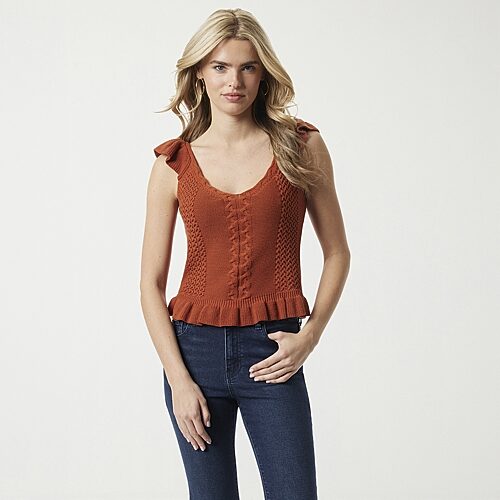 JS Jessica Simpson Womens V Neck Sleeveless Cable Knit Pullover Sweater  X-large  Red