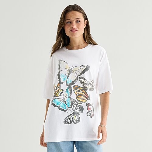 Click here for New World Butterfly Tee Womens Juniors Crew Neck S... prices