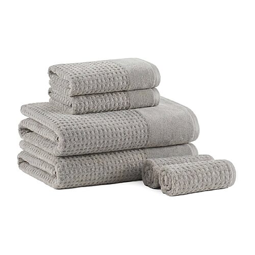 Madison Park Spa Waffle Jacquard Luxury Combed Cotton 6-Pc. Bath Towel Set - Grey