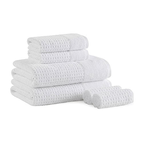Madison Park Spa Waffle Jacquard Luxury Combed Cotton 6-Pc. Bath Towel Set - White