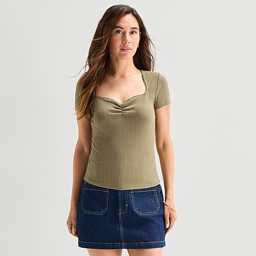 Click here for a.n.a Pointelle Womens Sweetheart Neck Short Sleev... prices