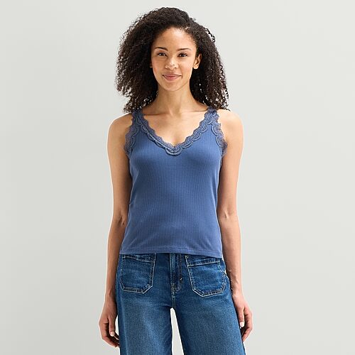 Click here for a.n.a Lace Trim Womens V Neck Sleeveless Tank Top... prices