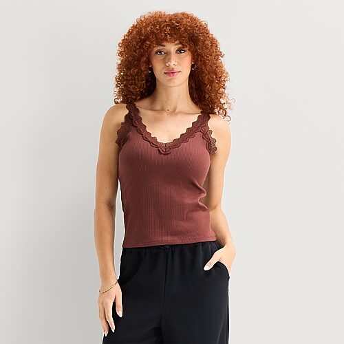Click here for a.n.a Lace Trim Womens V Neck Sleeveless Tank Top... prices