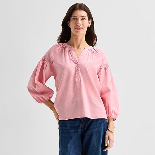 Click here for St. Johns Bay Womens Y Neck 3/4 Sleeve Blouse  Pet... prices