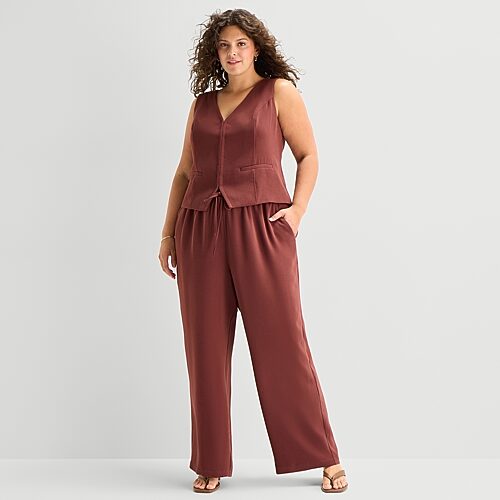 Click here for a.n.a Womens Plus Crepe Wide Leg Mid Rise Pull-On... prices