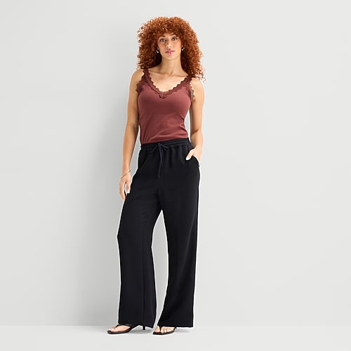 Click here for a.n.a Womens Crepe Wide Leg Mid Rise Pull-On Pant... prices